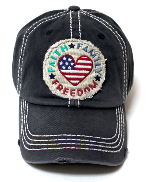 Unisex Adjustable Ballcap Faith, Family, Freedom American Flag Heart P ...