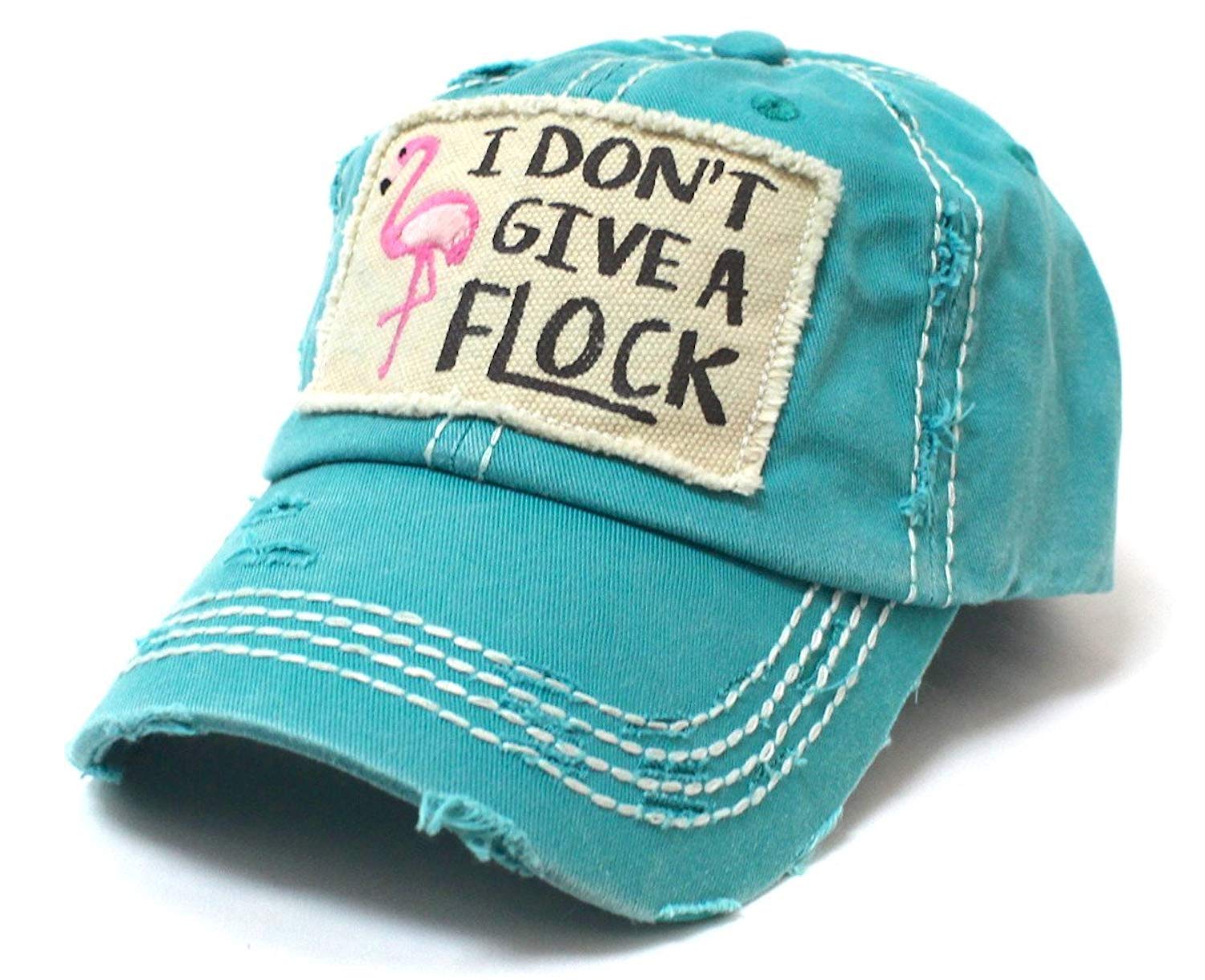 Turquoise I Don't Give a Flock Flamingo Patch Embroidery Hat – Caps 'N ...