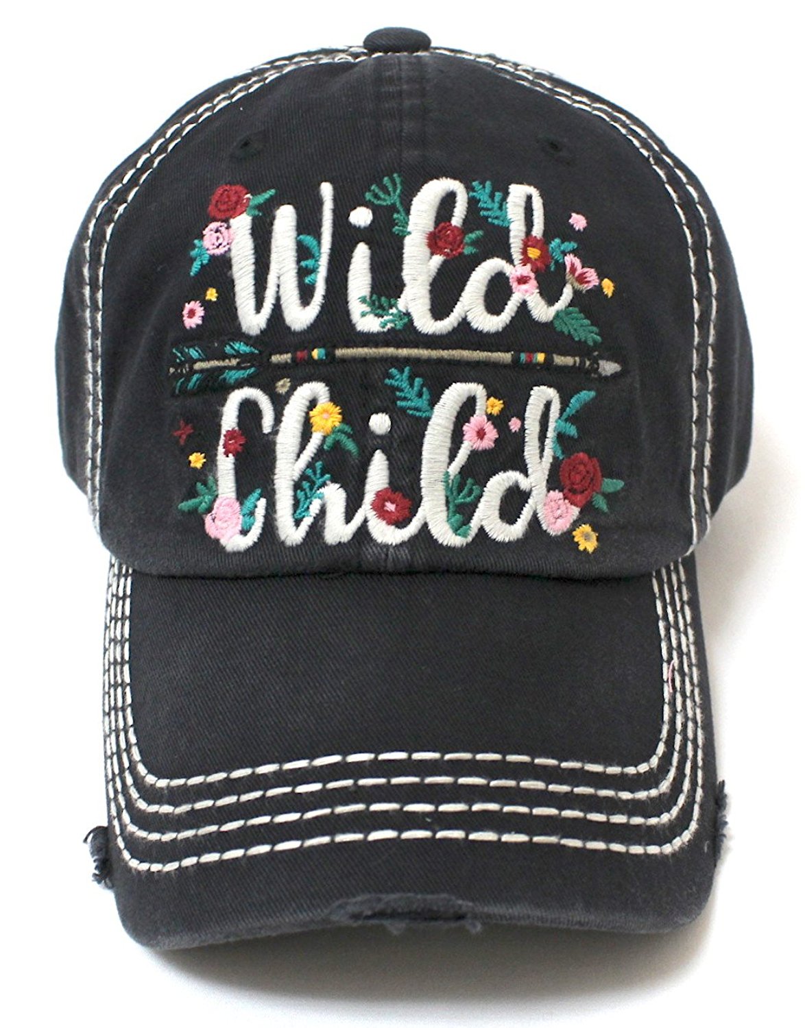 New!! Black Wild Child Floral Arrow Embroidery Cap – Caps 'N Vintage