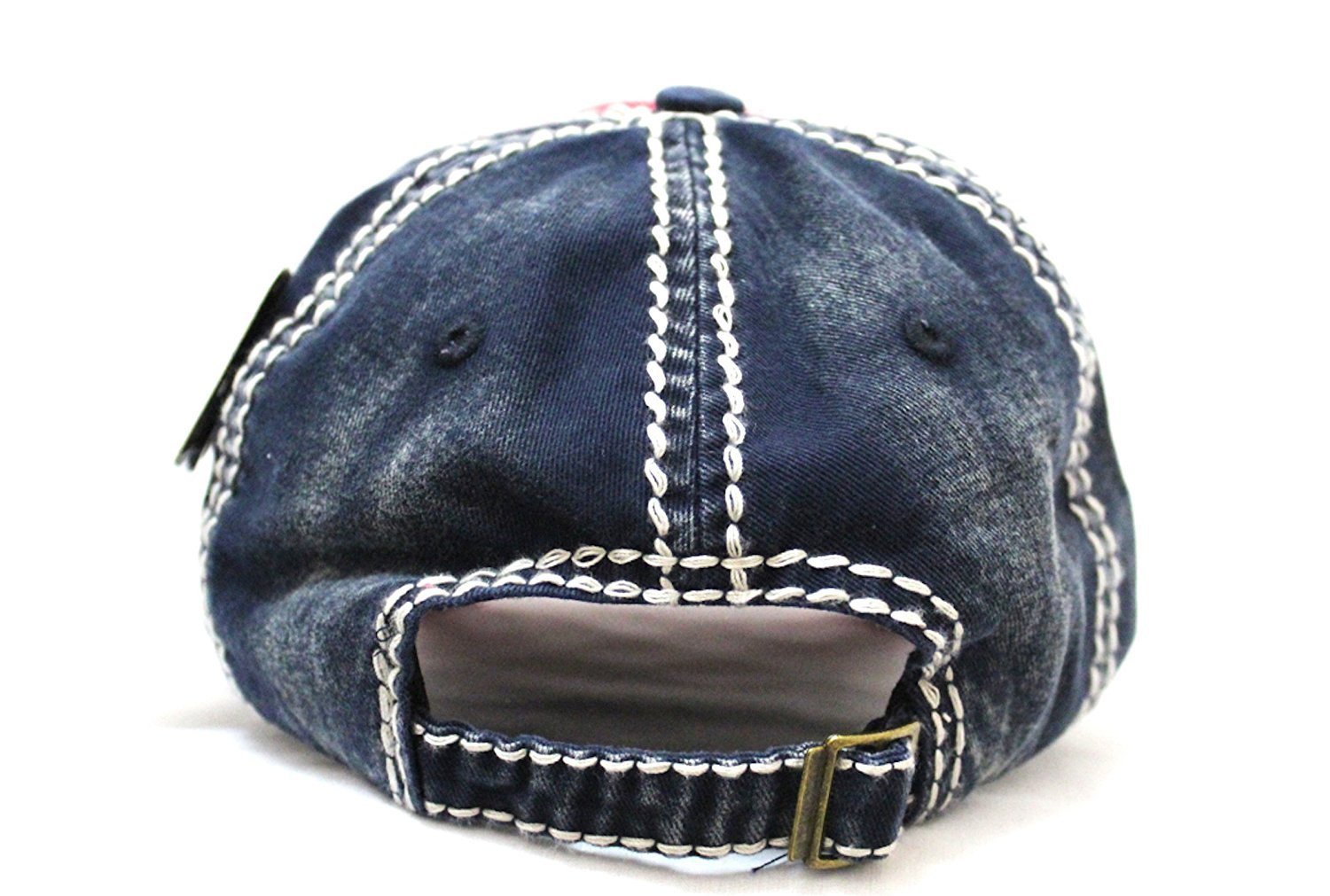 "Chief Skull" Patch on RED Vintage Inspired Adjustable Cap w/ NAVY Bac ...