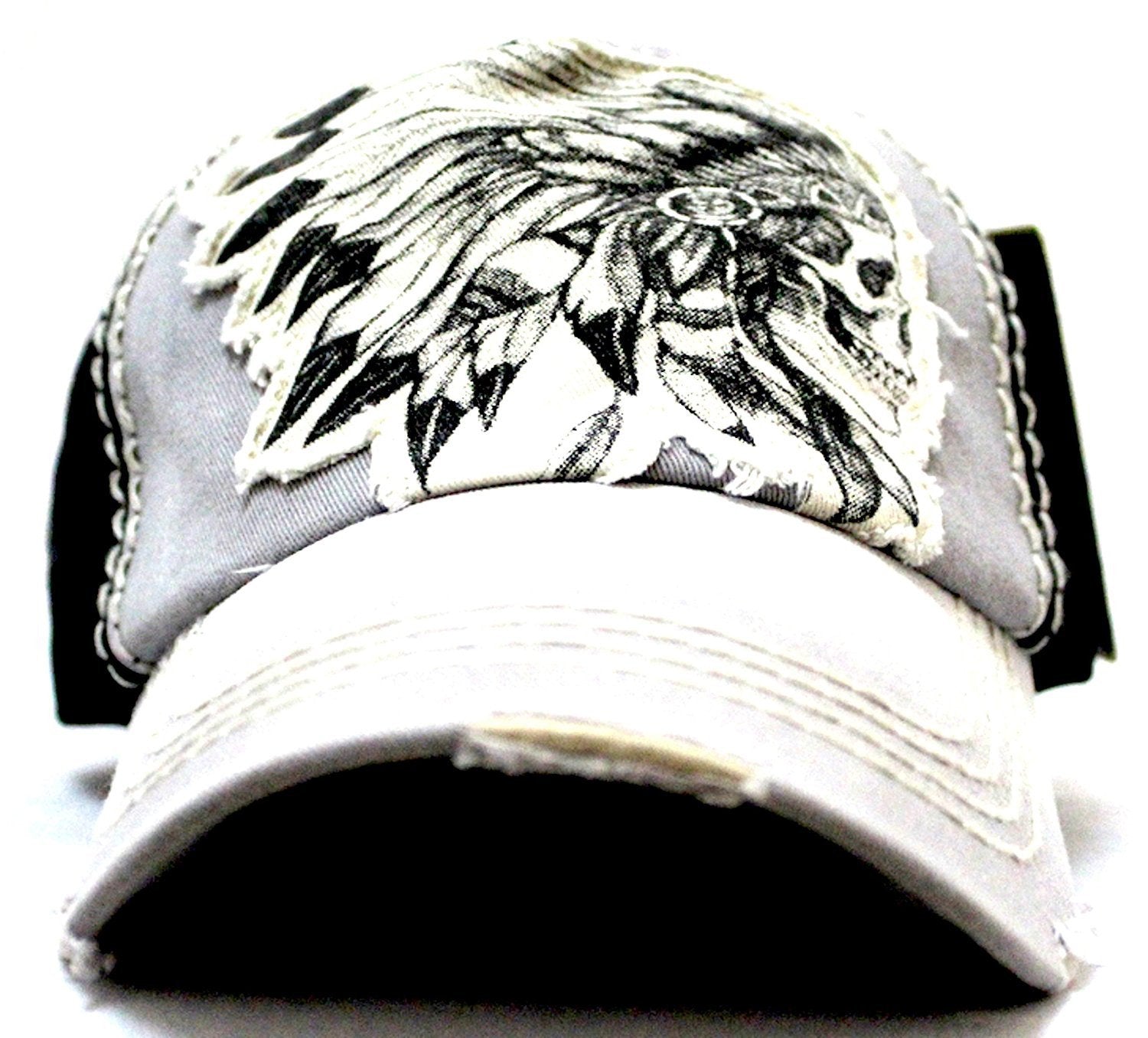 GREY/BLACK TRIBAL CHIEF SKULL ADJUSTABLE VINTAGE CAP – Caps 'N Vintage