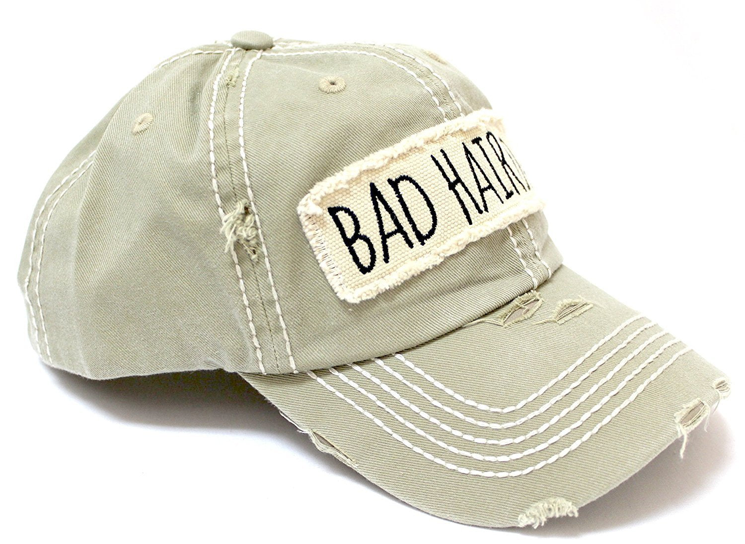 New! Khaki "BAD HAIR DAY" Embroidery Patch Baseball Cap – Caps 'N Vintage