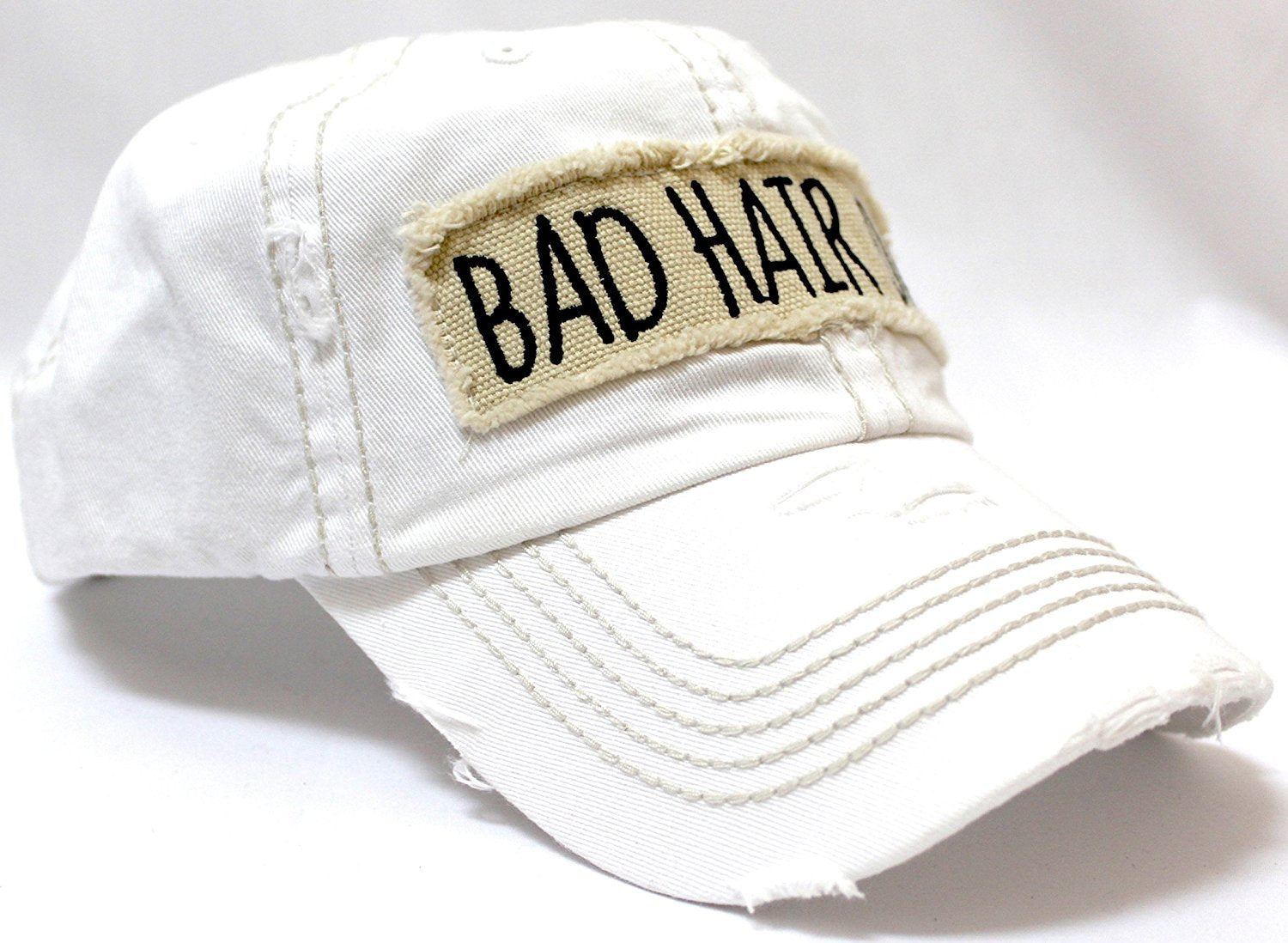 New! White "BAD HAIR DAY" Embroidery Patch Baseball Cap – Caps 'N Vintage