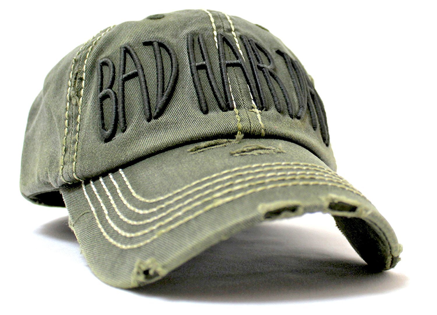 VINTAGE OLIVE Contrast-Stitch "BAD HAIR DAY" Embroidery Ballcap – Caps ...